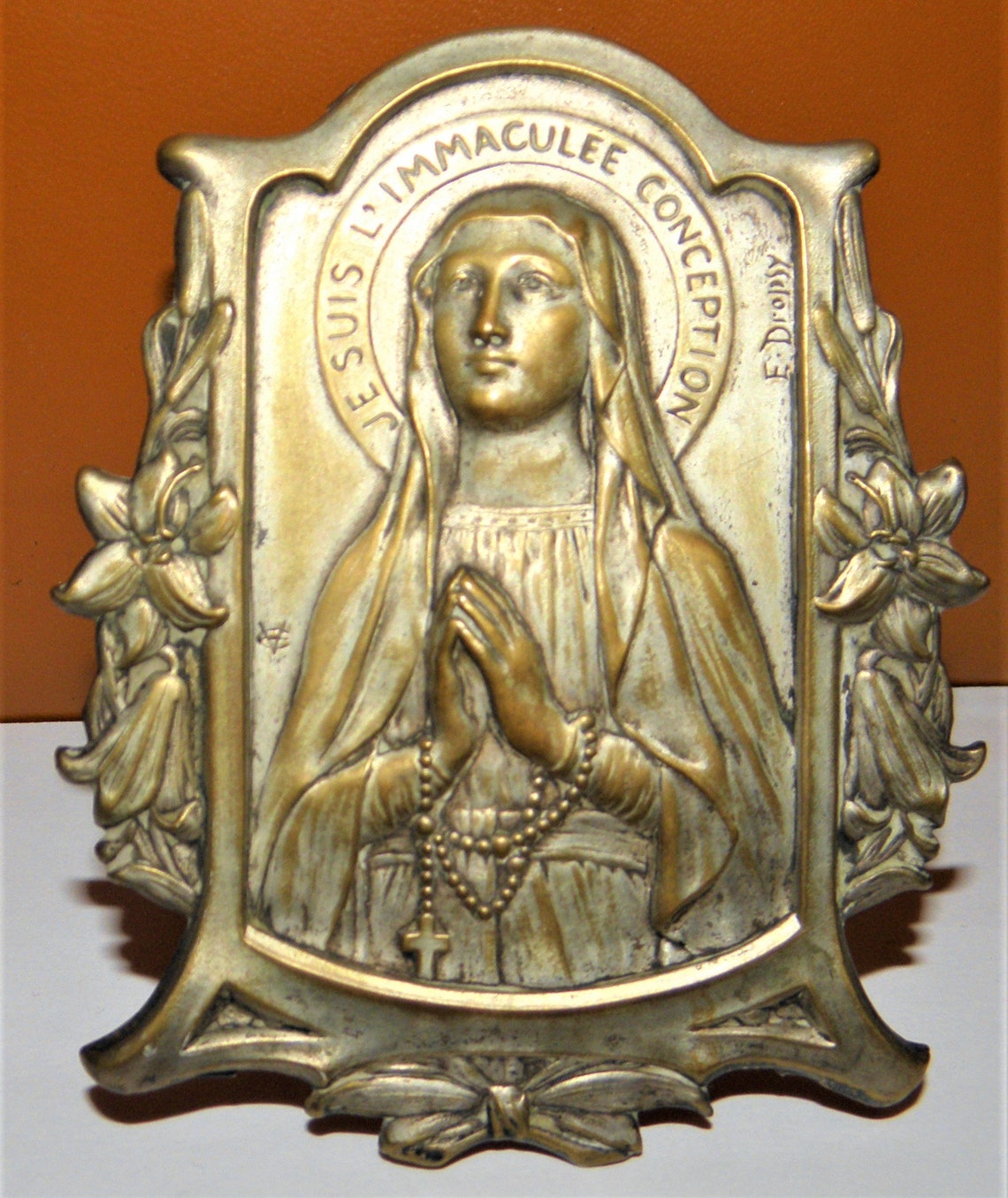 Antique French Plaque of Mary of the Immaculate Conception by Artist ...