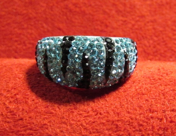 Super Fun Blue Party Tiger Stripe Ring. Sterling Silv… - Gem