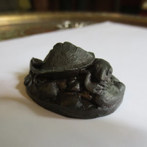 Super Detailed Bronze Figurine of Turtle and Annoying Lizard. Signed ...