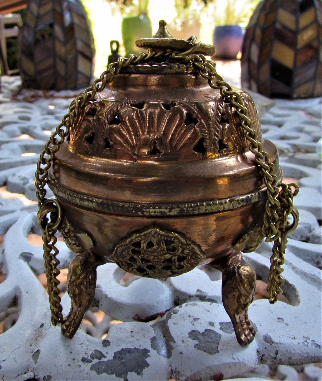 Nepalese Copper and Brass Hanging Censor for Shrine. Buddhist Incense ...
