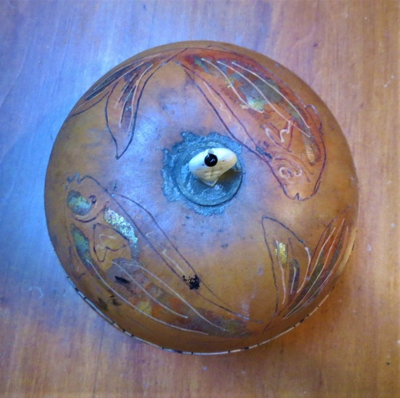 Unique Asian Inspired Gourd Box With Fish Design and Finial. - Etsy
