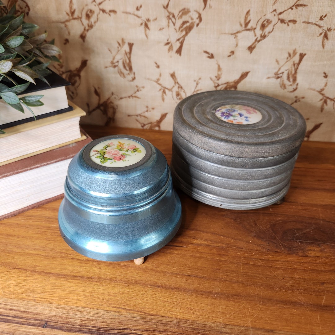Vintage Musical Powder Boxes Puff Box Floral Design Set of 2 - Etsy