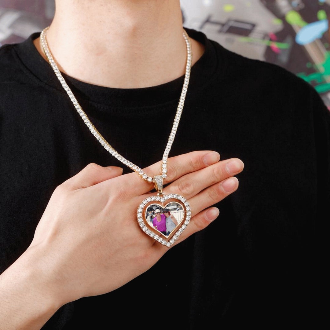 Custom Heart Rotating Doube Sided Photo Medallion Necklace: Cubic ...