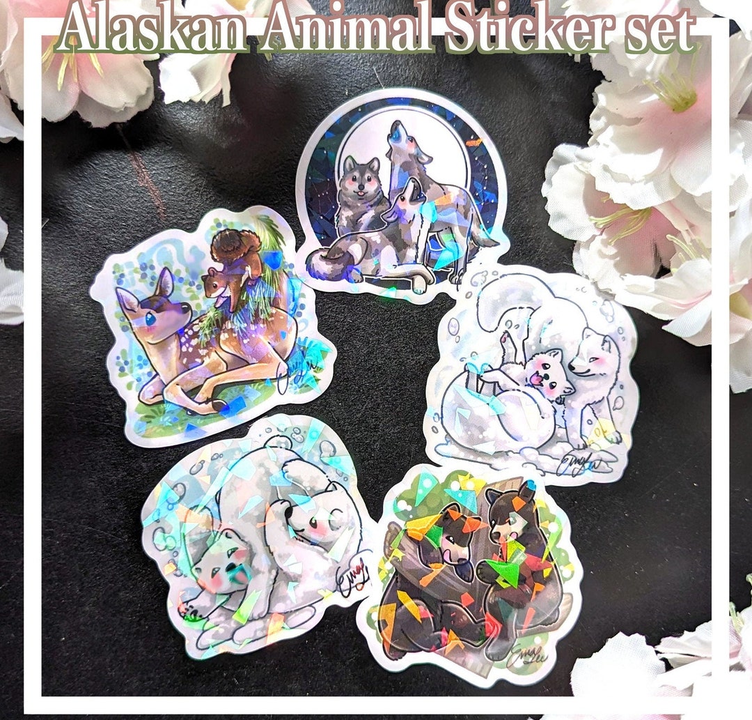 Alaskan Animal Sticker Set, Arctic Fox, Black Bear, Deer, Squirrel ...
