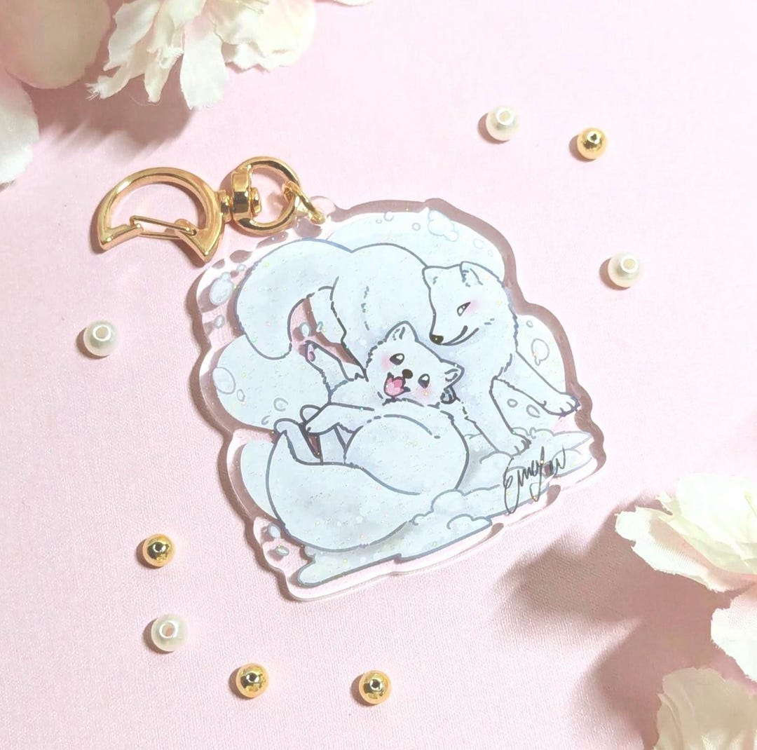 Arctic Fox Keychain: Double-sided Acrylic Charm - 2.5inch -playful Fox ...
