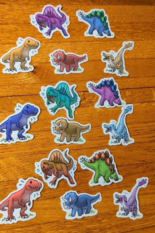 Dinosaur Sticker Set, Cute Dinos, Five Sticker Set, Spinosaurus ...