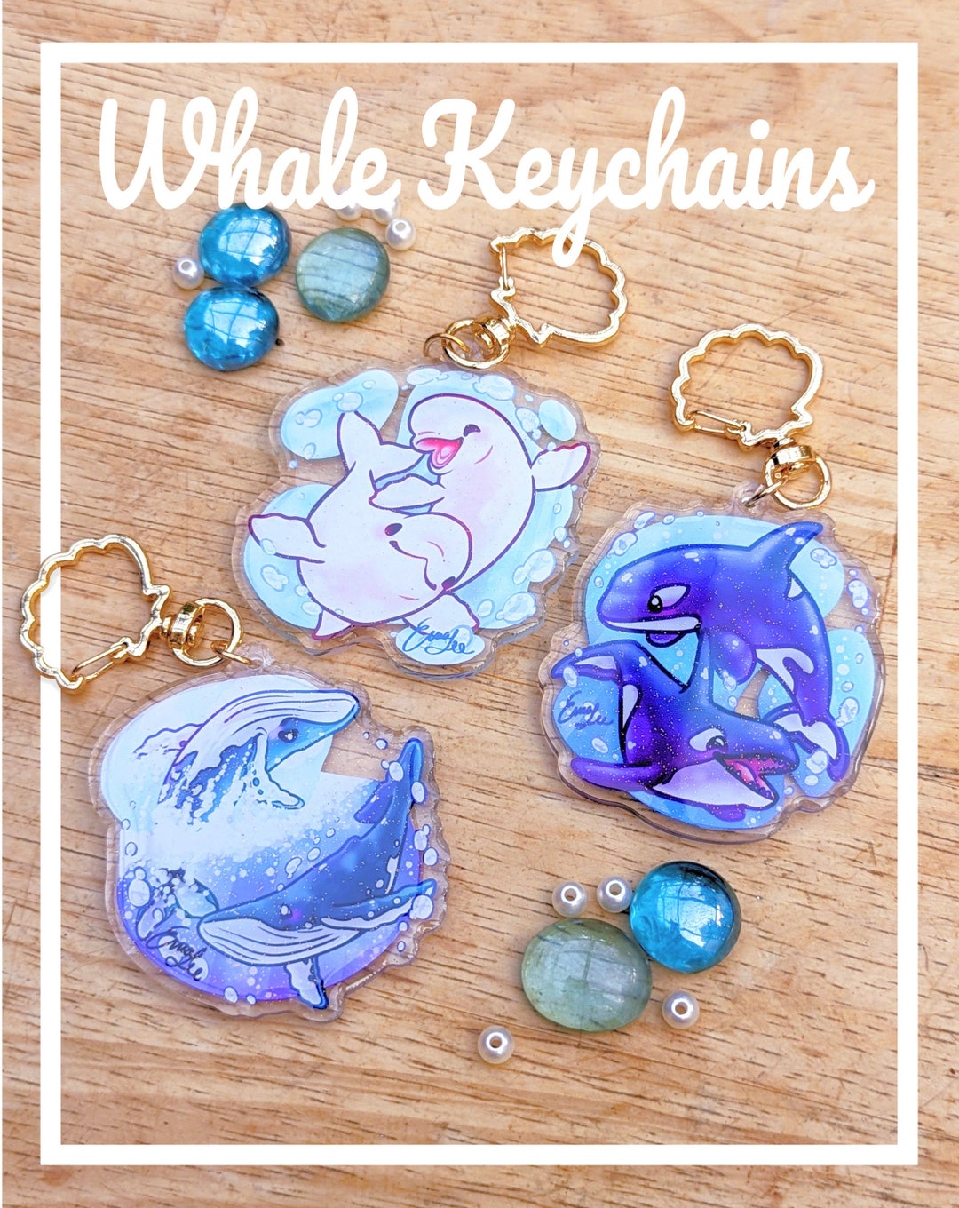 Orca, Humpback, Beluga Keychain: Glittery Double-sided Acrylic Charm ...