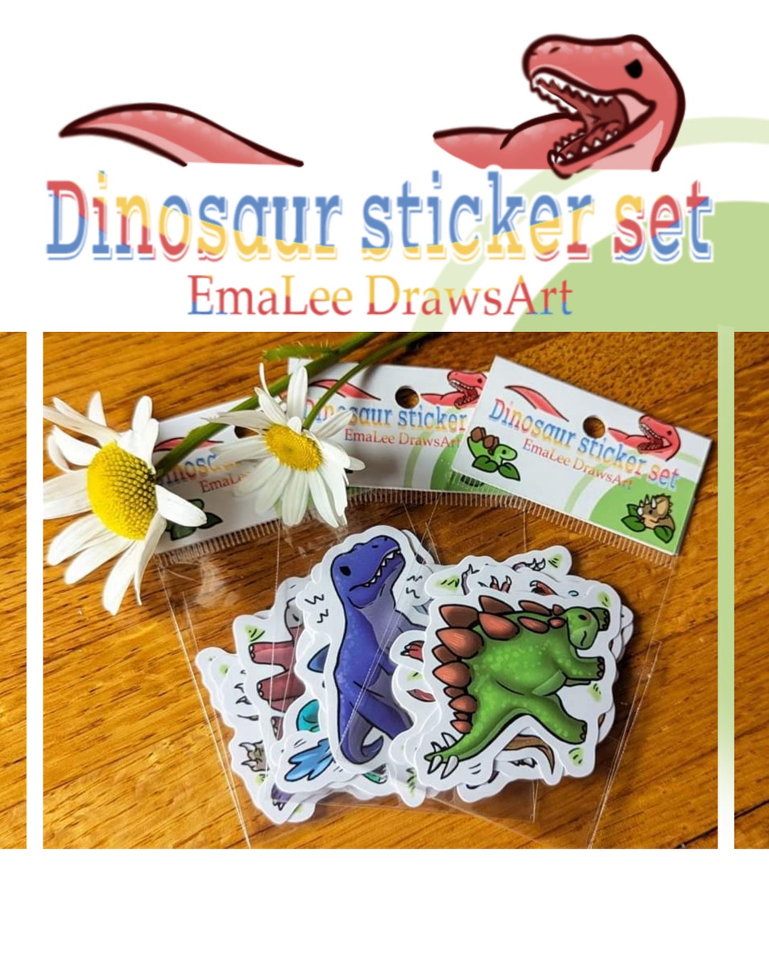 Dinosaur Sticker Set, Cute Dinos, Five Sticker Set, Spinosaurus ...