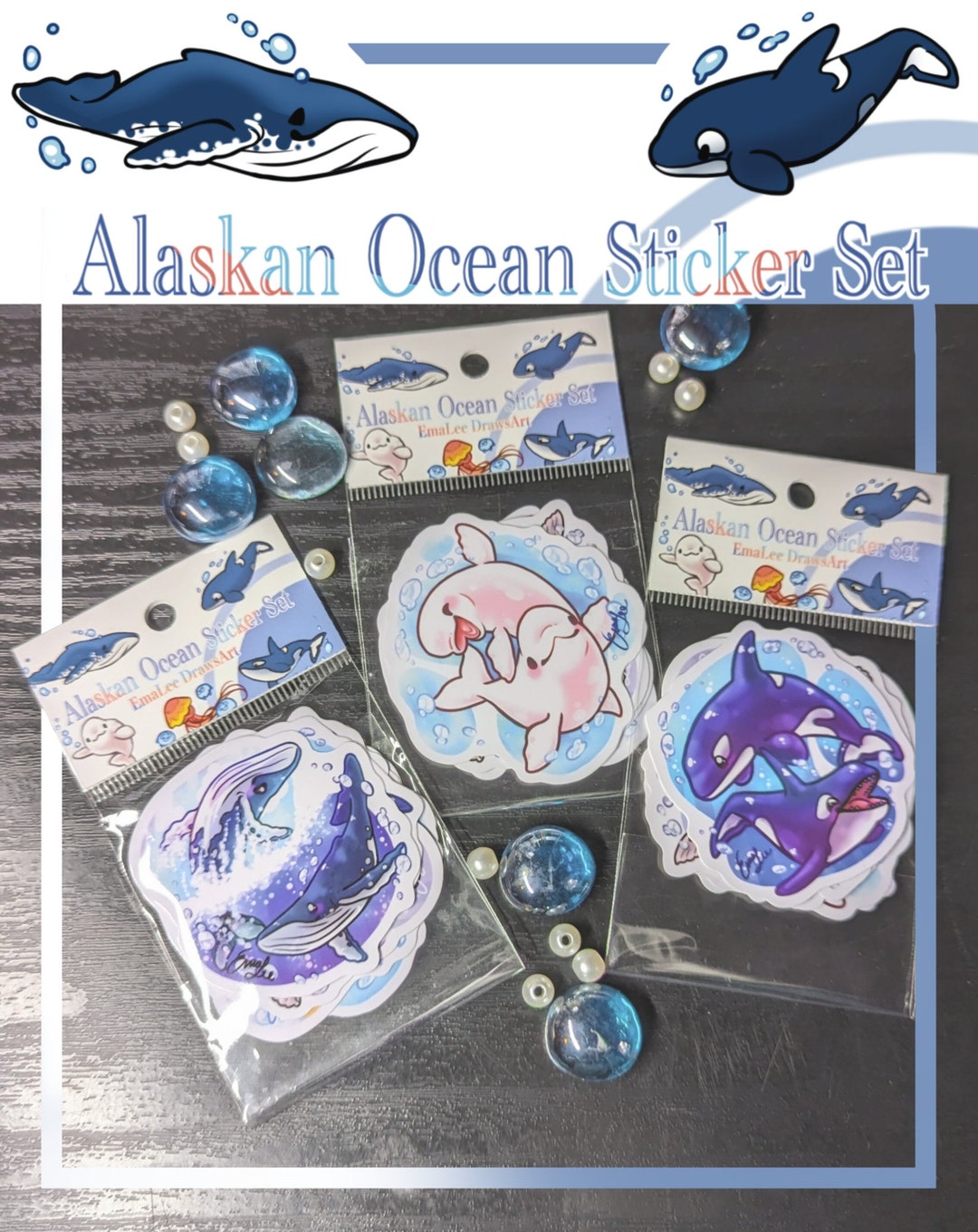 Alaskan Sea-life Sticker Set Cute Alaskan Whales Five - Etsy
