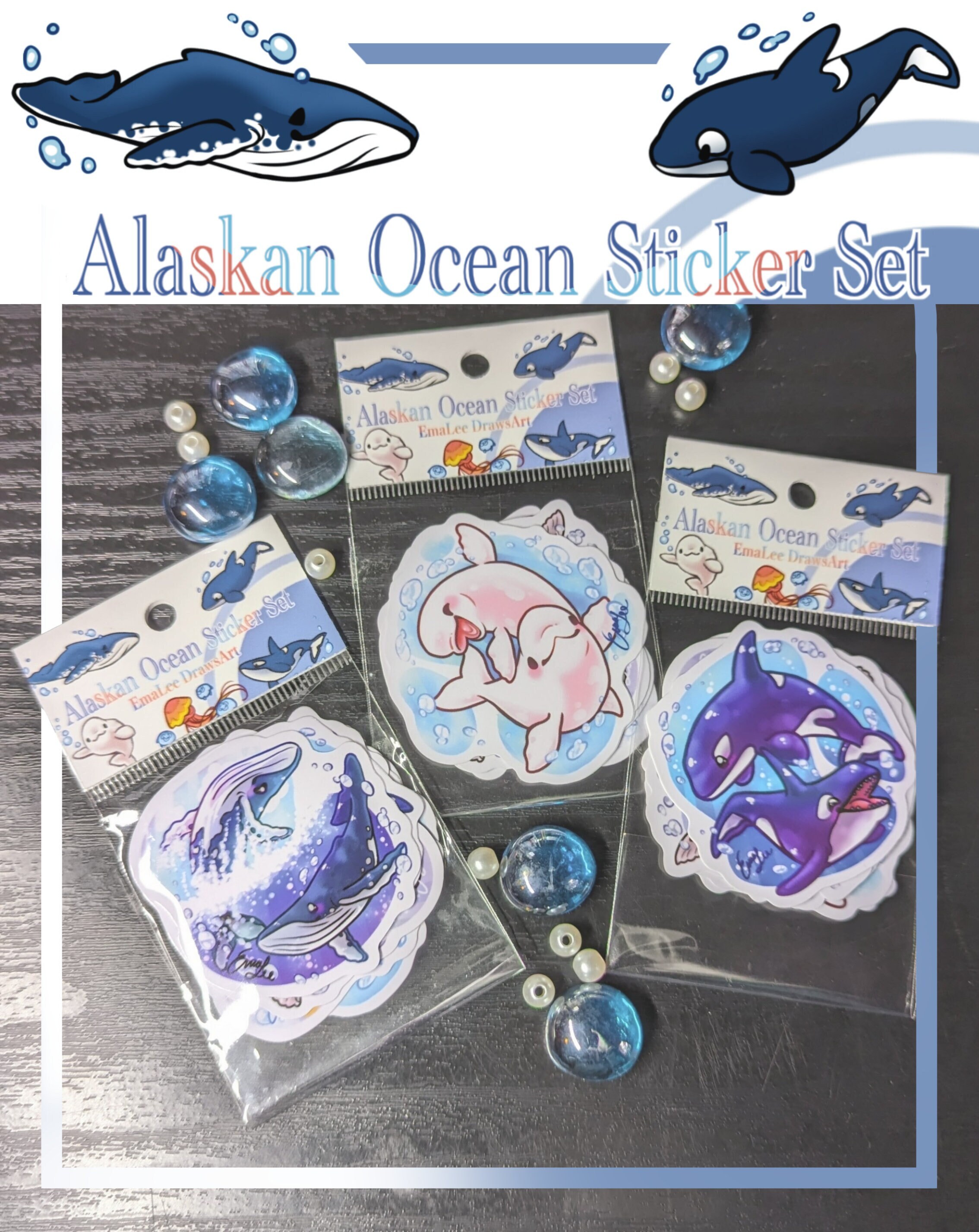 Alaskan Sea-life Sticker Set Cute Alaskan Whales Five - Etsy