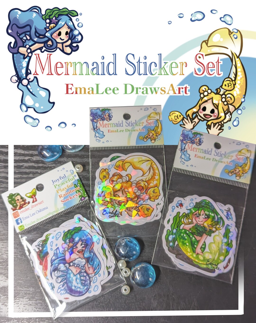 Mermaid Sticker Set Cute Mermaids Five Sticker Set - Etsy