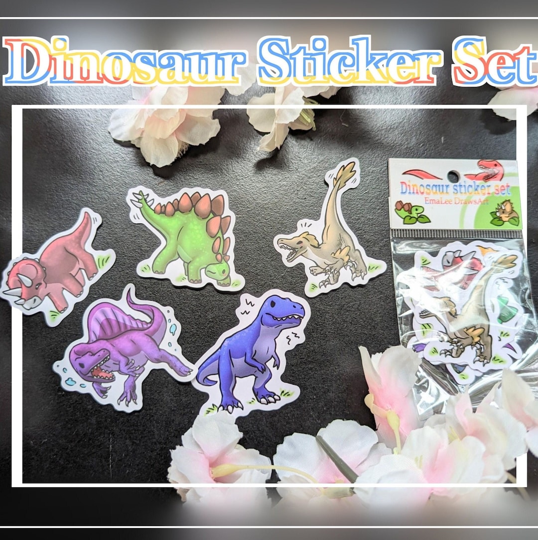Dinosaur Sticker Set, Cute Dinos, Five Sticker Set, Spinosaurus ...