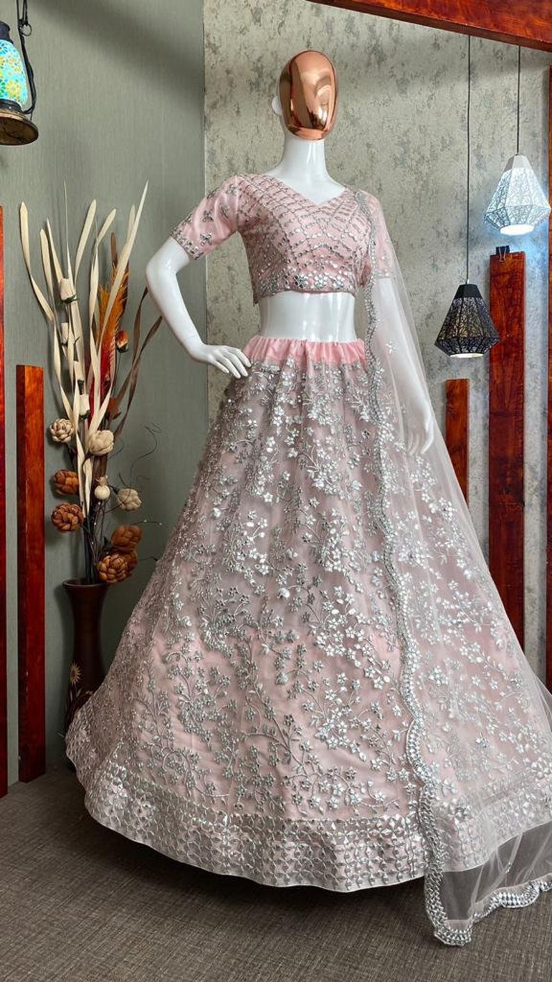 Pink Soft Net Lehenga Choli With Paper Embroidery Work and Net - Etsy