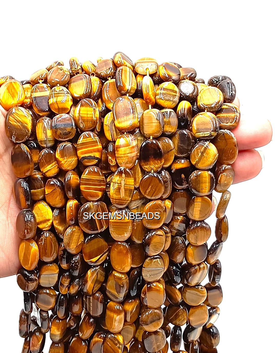 Natural Tiger Eye Oval Beads, 13