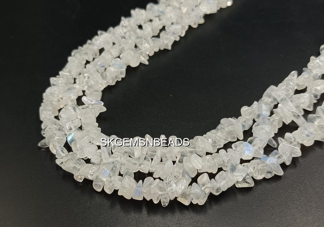34" Natural Rainbow Moonstone Uncut Chips, Blue Fire Crystal, Drilled ...