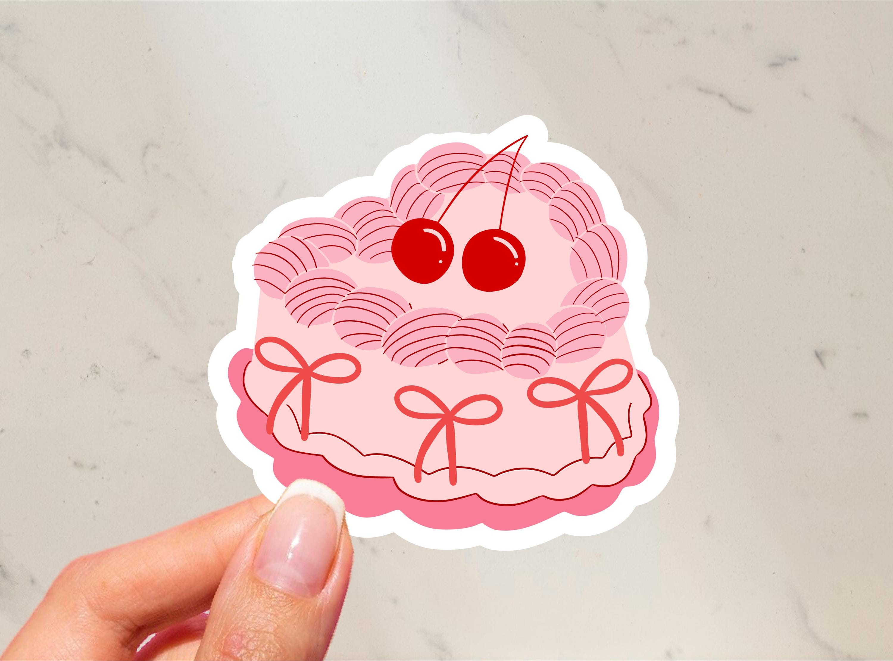 Retro Cake Sticker, Cake Sticker, Heart Cake Sticker, Cherry Sticker ...