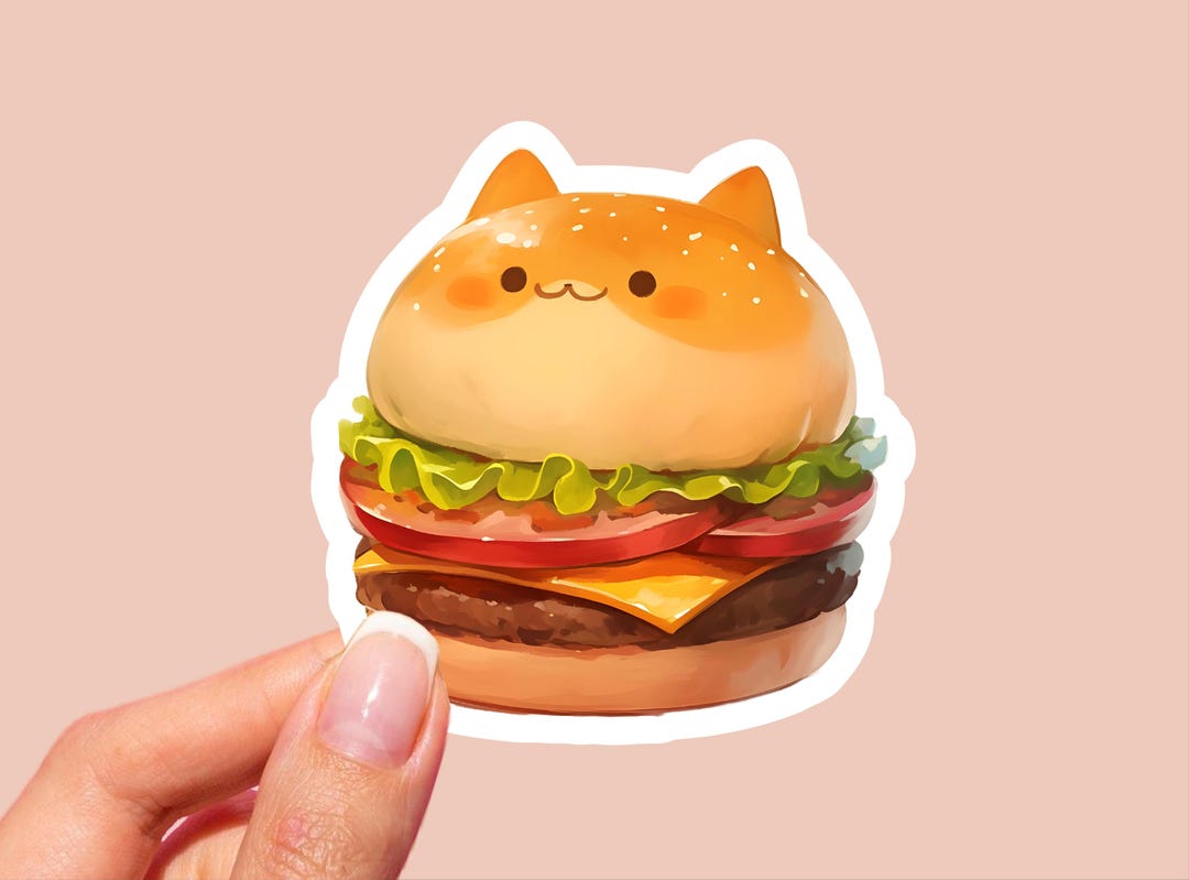Cat Sticker, Burger Sticker, Food Sticker, Funny Sticker, Cute Sticker ...