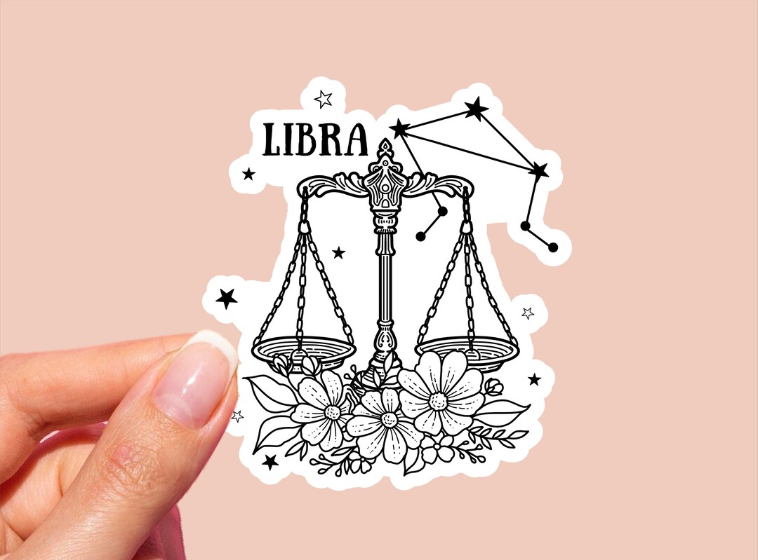 Libra Sticker, Zodiac Sticker, Cute Sticker, Kawaii Sticker, Floral ...