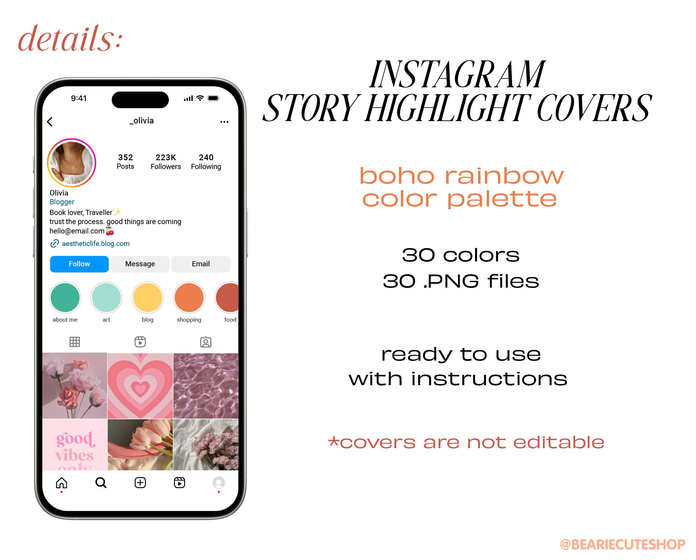 Boho Rainbow Instagram Highlight Covers, Insta Covers, Solid Colors, IG ...