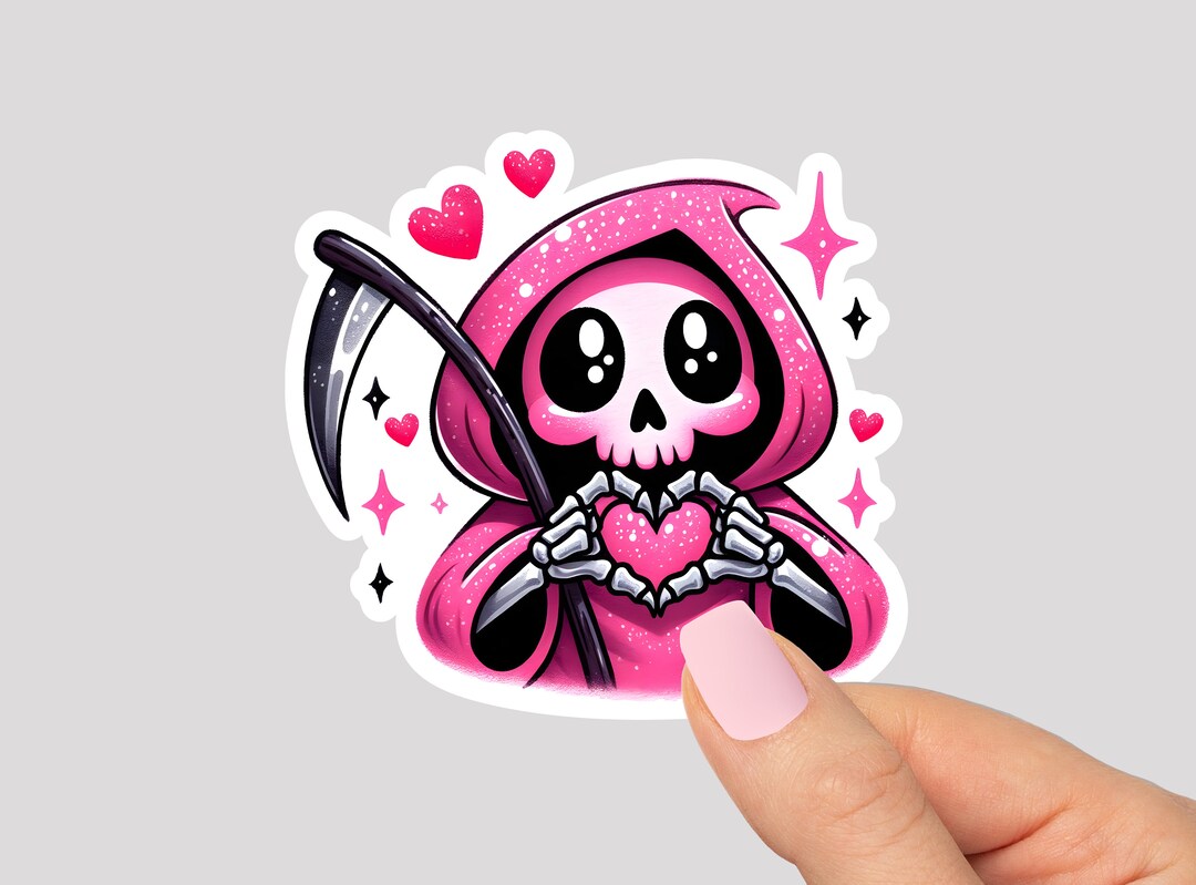 Grim Reaper Sticker, Cute Grim Reaper Sticker, Love Sticker, Heart ...