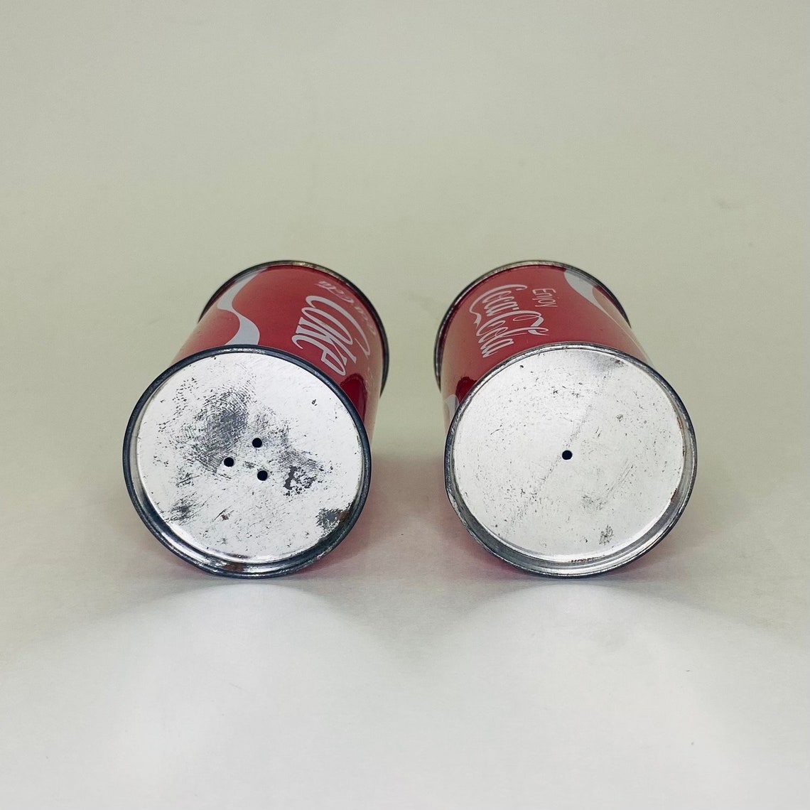 Vintage Mini Coca Cola Tin Can Salt And Pepper Shakers Etsy