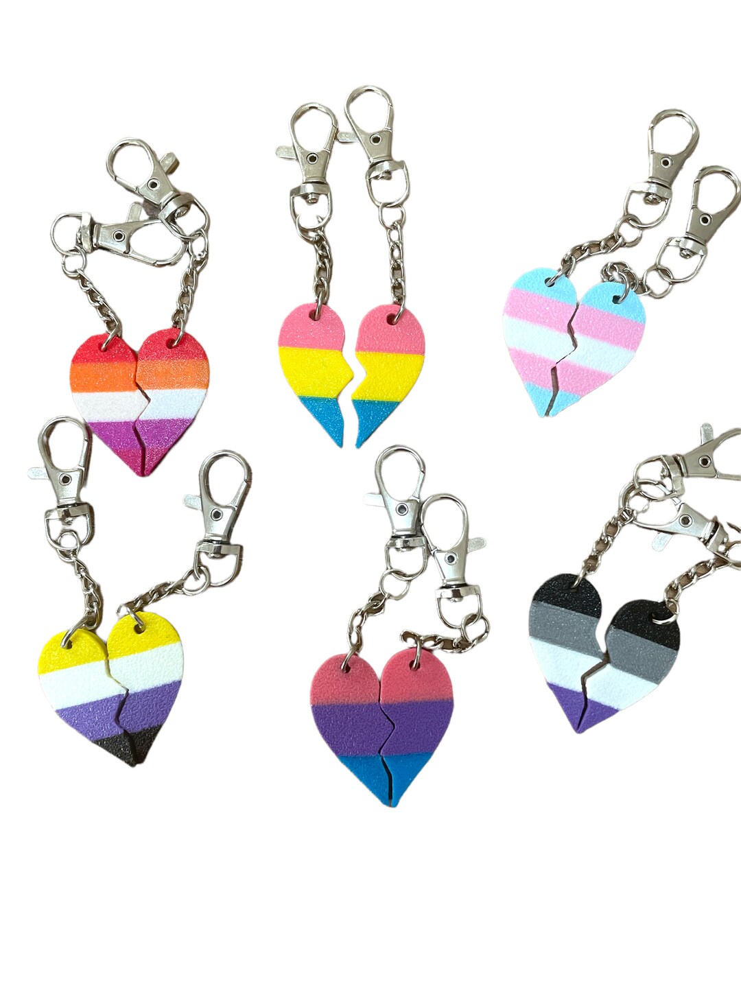 3D LGBTQIAP BFF Heart Pride Key Chains Gay Rainbow, Trans, Lesbian, Non-binary, Bisexual ...