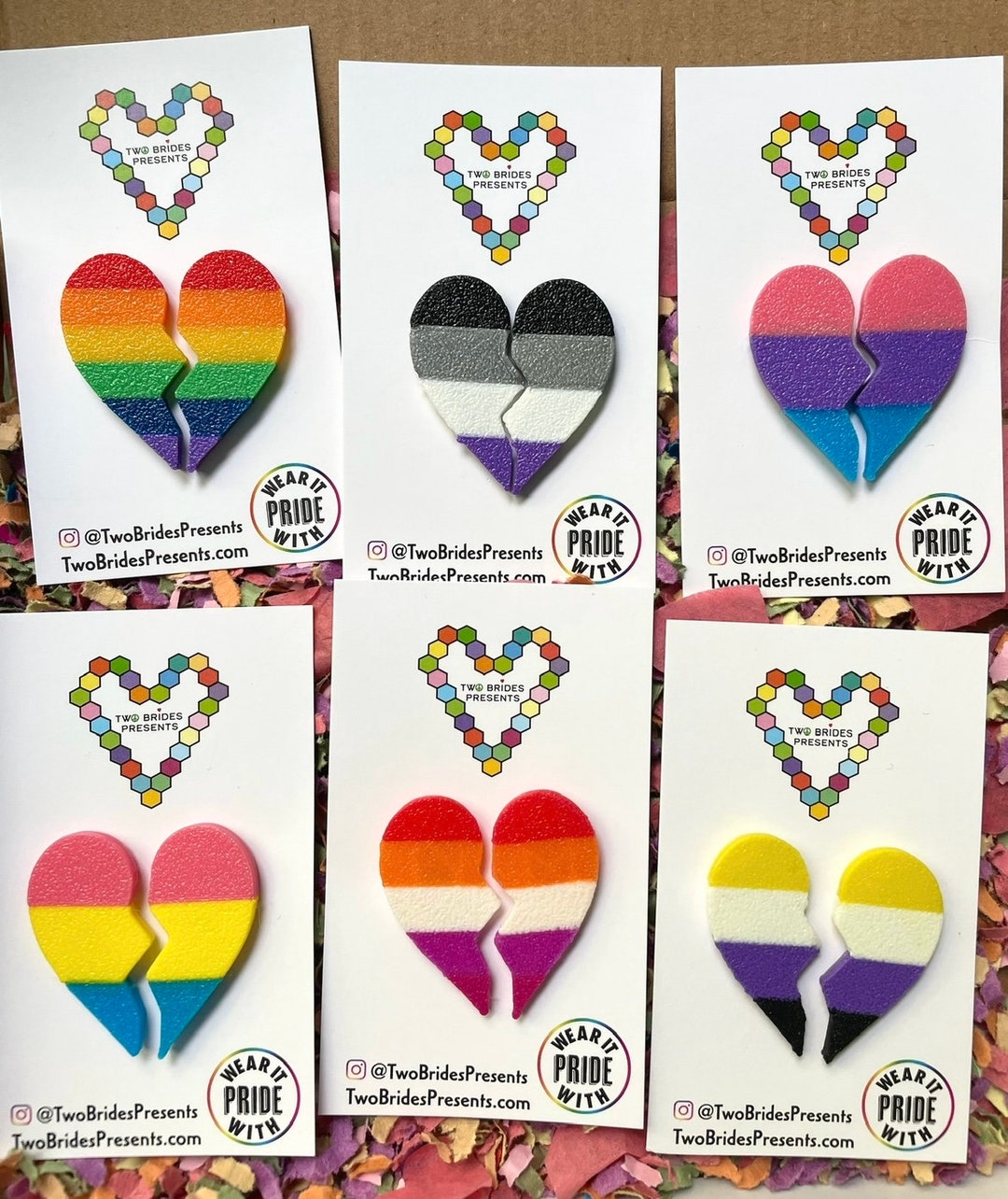 3D BFF LGBTQ Pride Heart Pins Plant Based Accessories Gay Rainbow ...