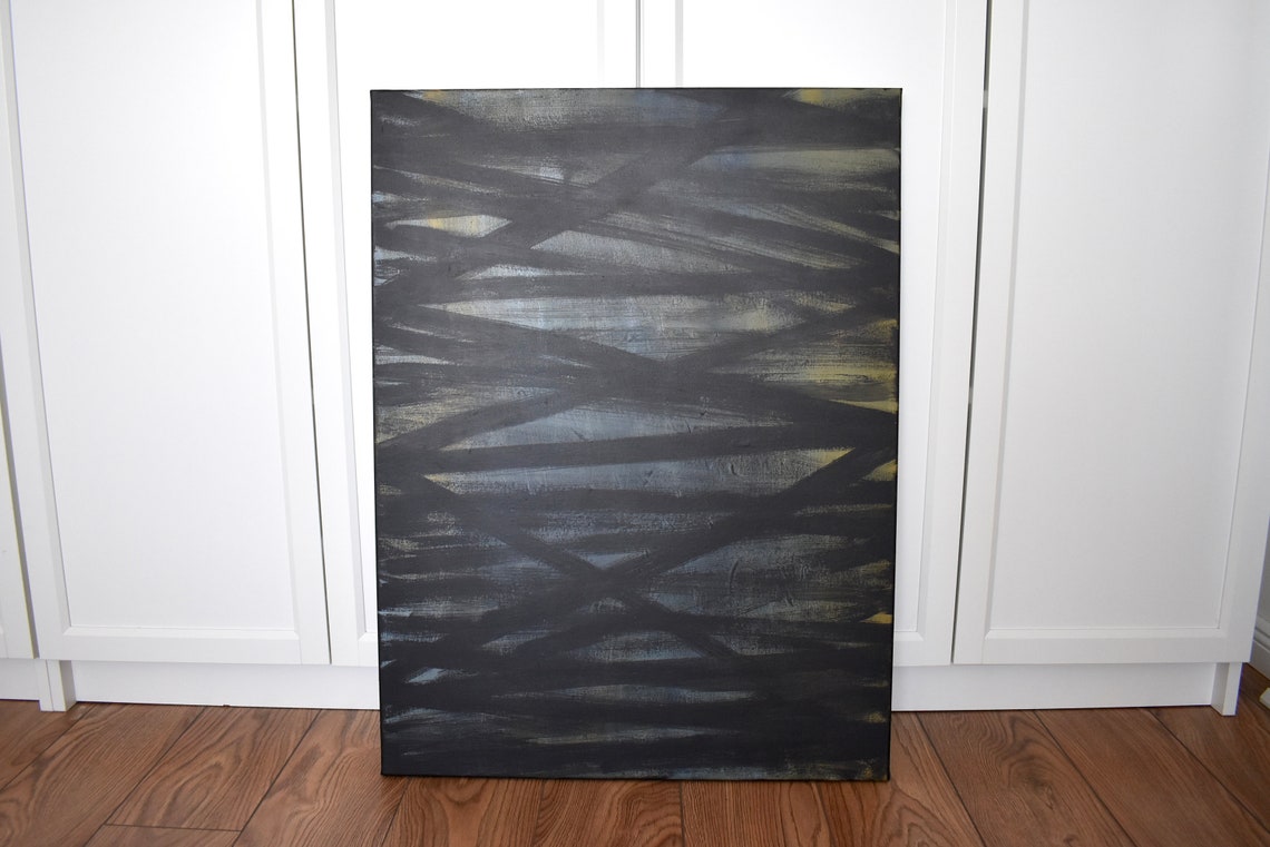Dark Black Lines Painting, Abstract Art, Original Artwork, Acrylic ...