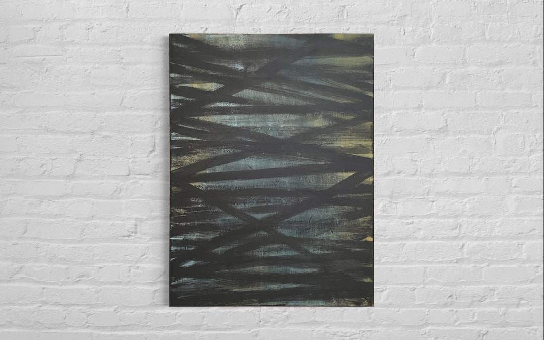 Dark Black Lines Painting, Abstract Art, Original Artwork, Acrylic ...