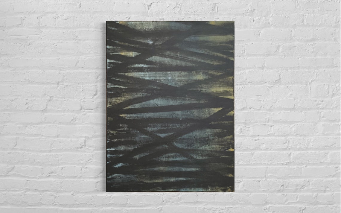 Dark Black Lines Painting, Abstract Art, Original Artwork, Acrylic ...