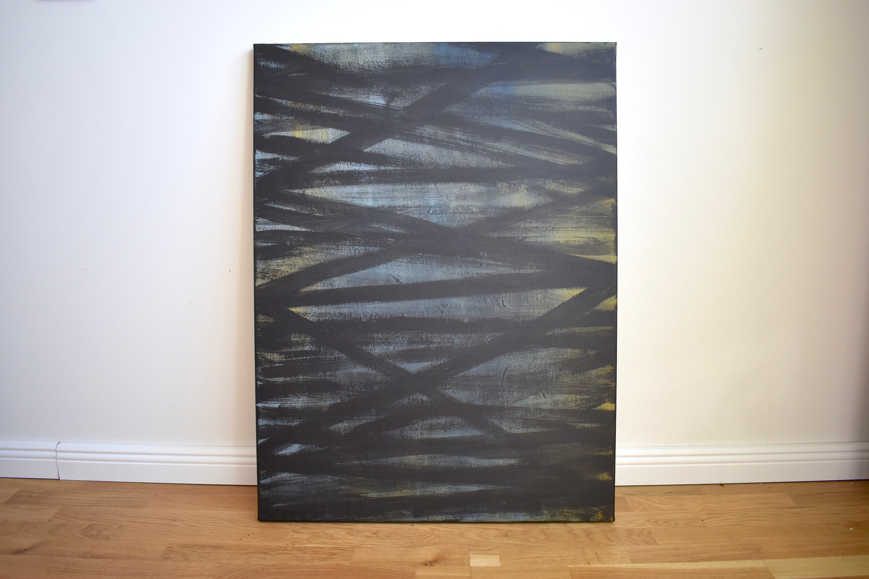 Dark Black Lines Painting, Abstract Art, Original Artwork, Acrylic ...