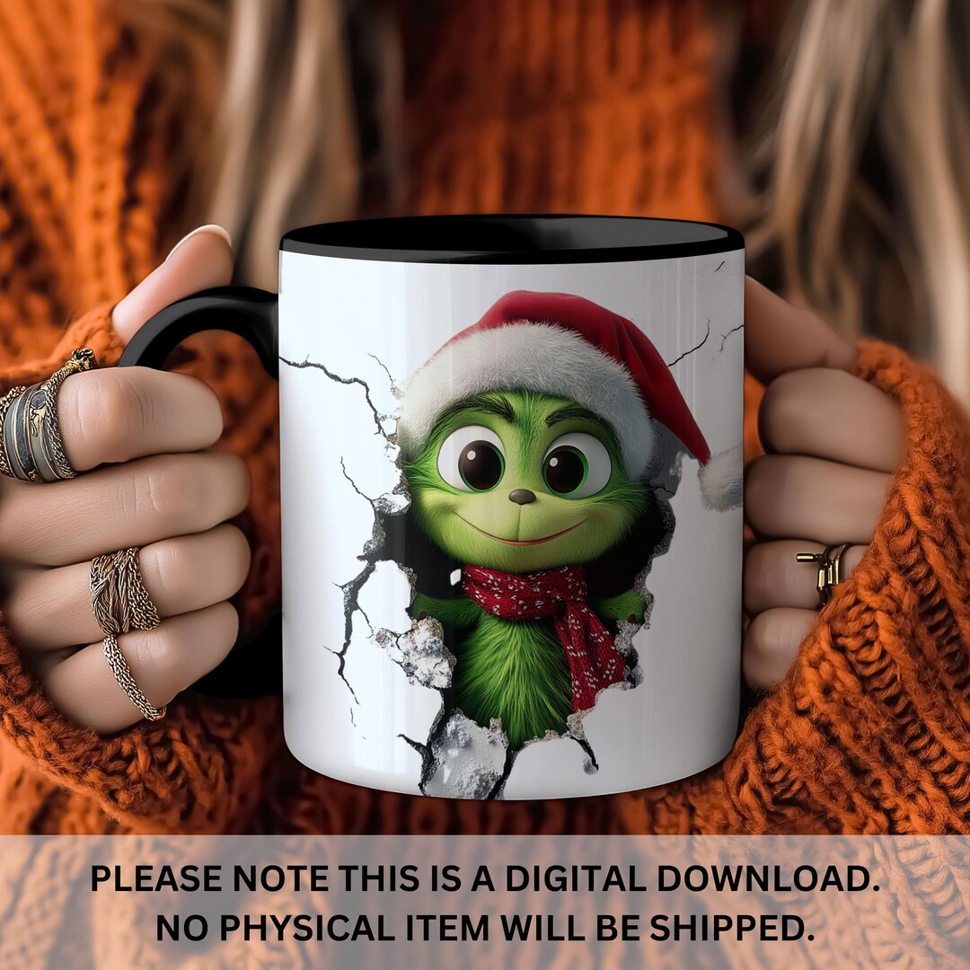 Baby Grinch 3D Break Through Sublimation PNG, Cute Grinch PNG, Mug T ...