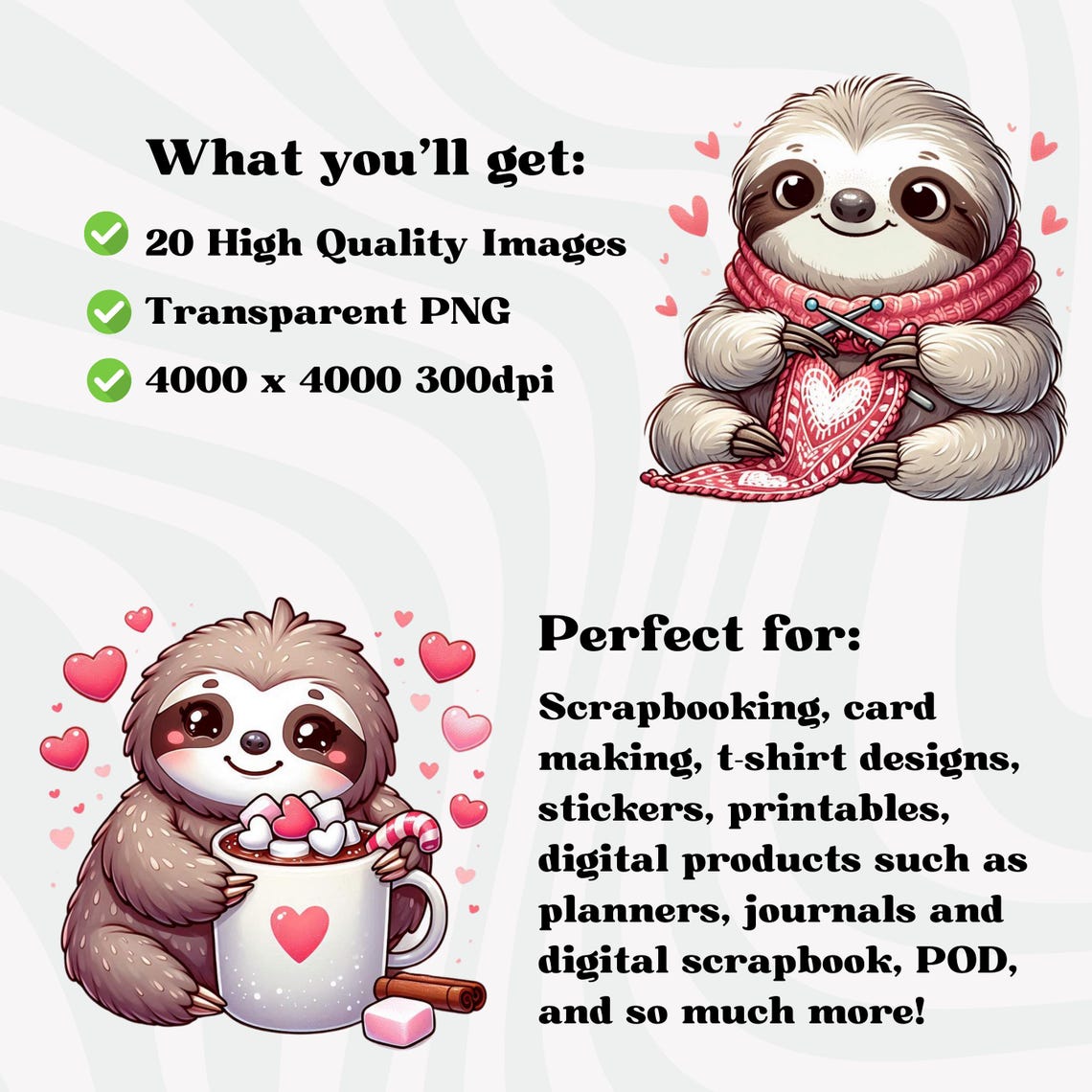 Cozy Sloth Clipart, Sloth Valentines Clipart, Sloth PNG Bundle, Sloth ...