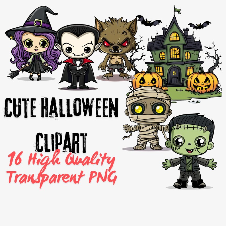 Cute Halloween Clipart, Spooky Season Clip Art, Halloween PNG Bundle ...