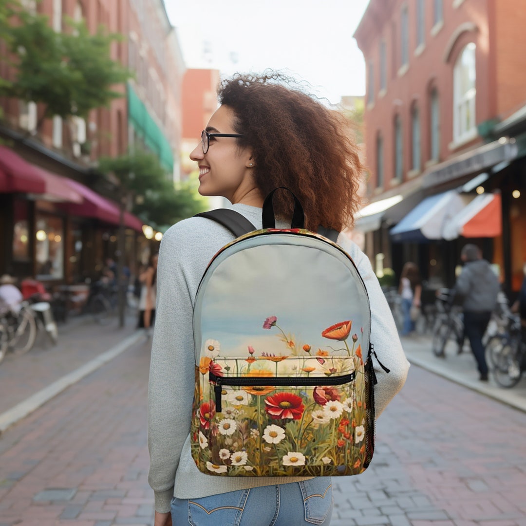 Floral Backpack, Wildflower Meadow, Canvas Backpack, Watercolor Garden ...