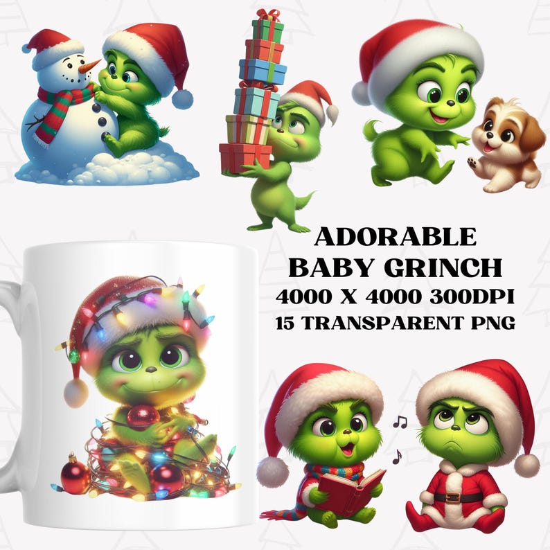Baby Grinch Clipart, Cute Grinch Clipart, Grinch PNG Bundle, Grinch ...