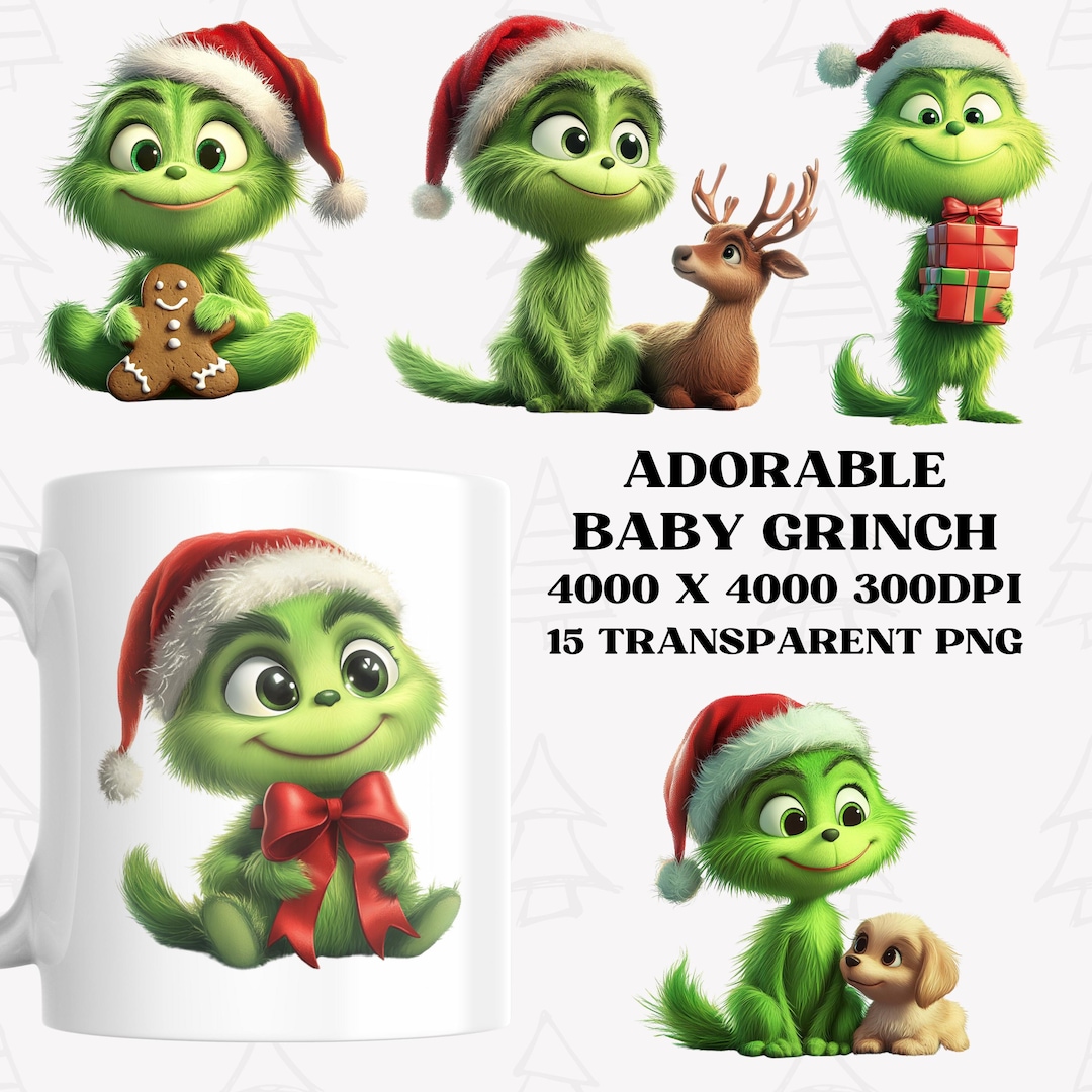 Baby Grinch Clipart, Cute Grinch Clipart, Grinch PNG Bundle, Grinch ...