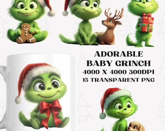 Baby Grinch Clipart, Cute Grinch Clipart, Grinch PNG Bundle, Grinch ...