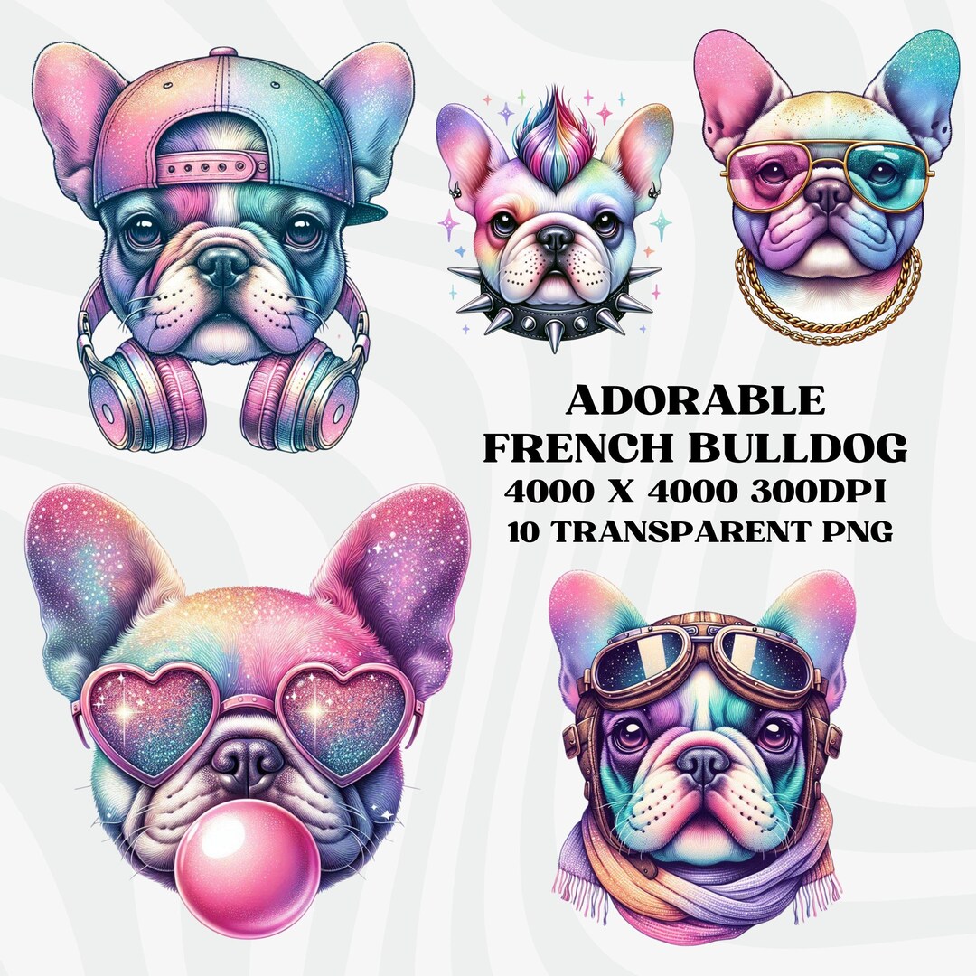 Cute French Bulldog PNG Bundle, Colorful Frenchie Clipart, Frenchie ...