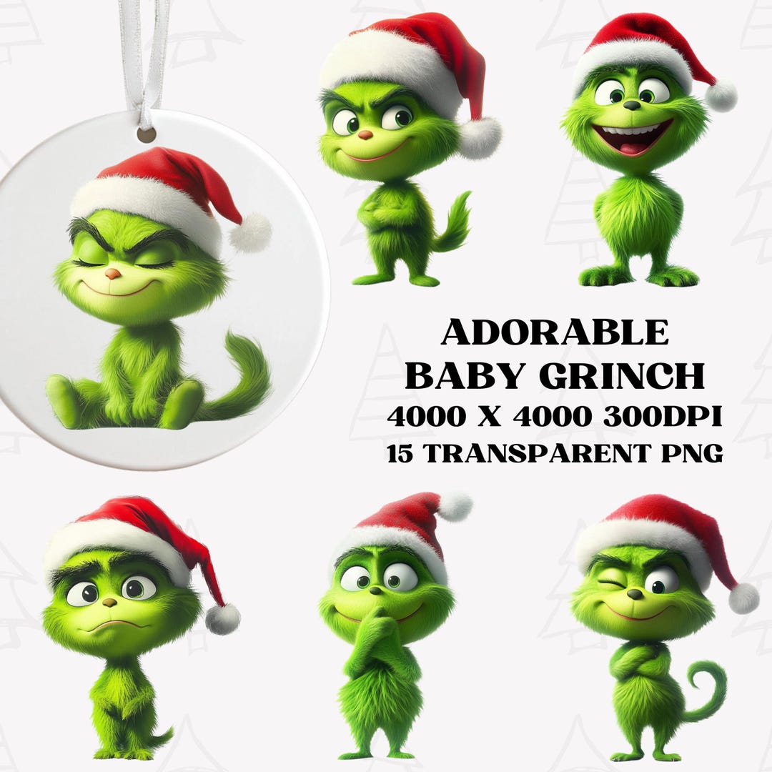 Baby Grinch Emotions Clipart, Grinch PNG Bundle, Grinch Christmas ...