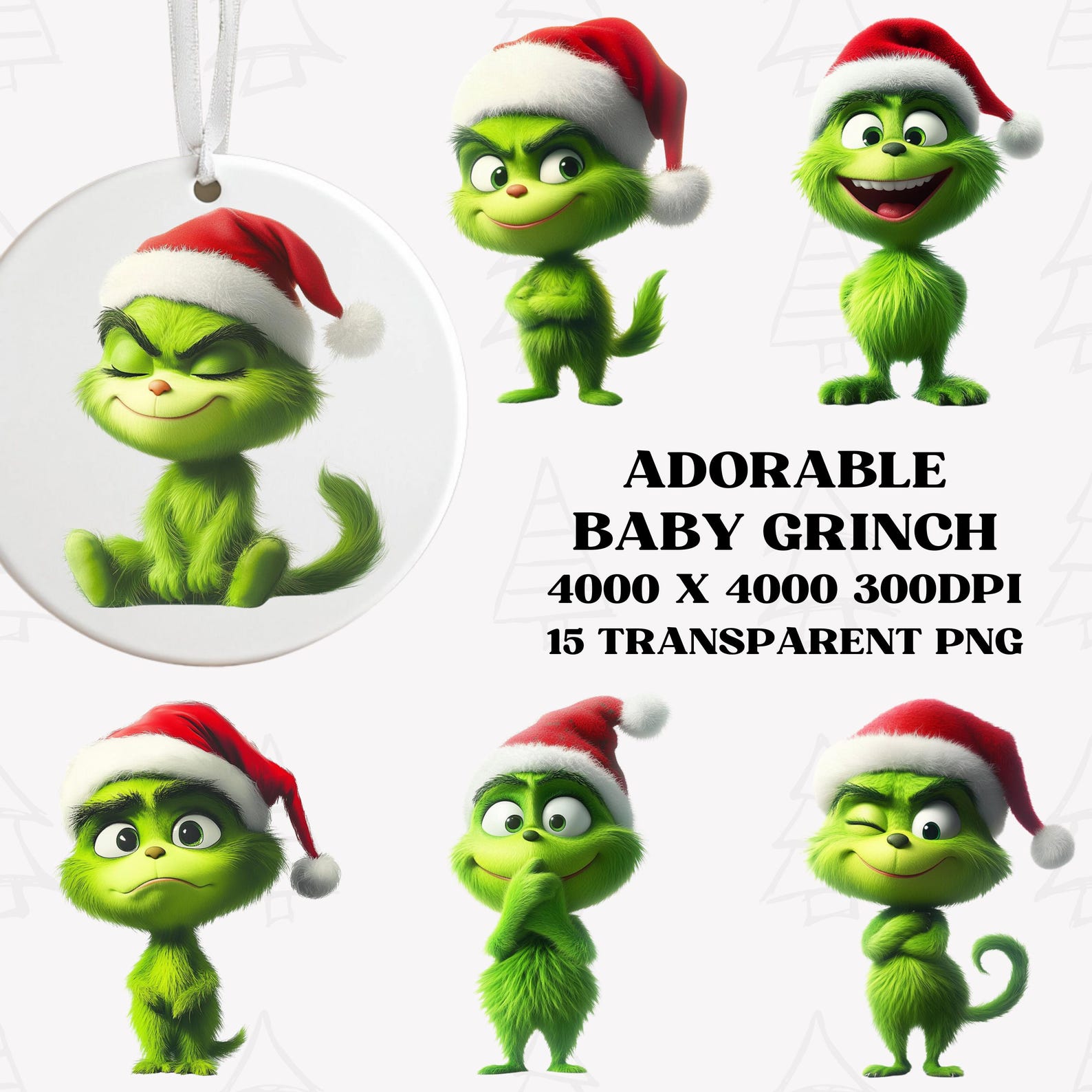 Baby Grinch Emotions Clipart, Grinch PNG Bundle, Grinch Christmas ...