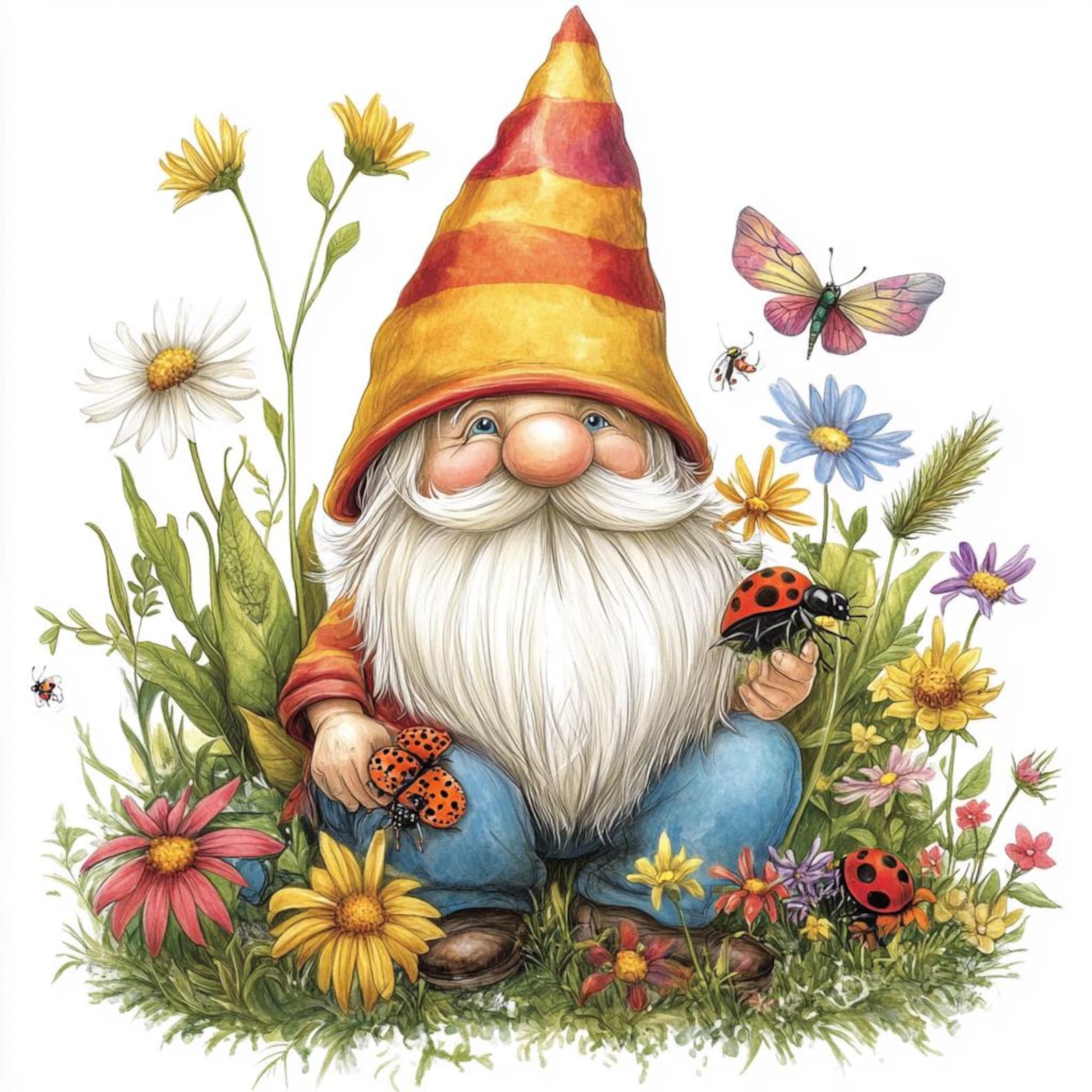 Garden Gnomes Clipart, Whimsical Spring Gnome, Garden Clipart ...
