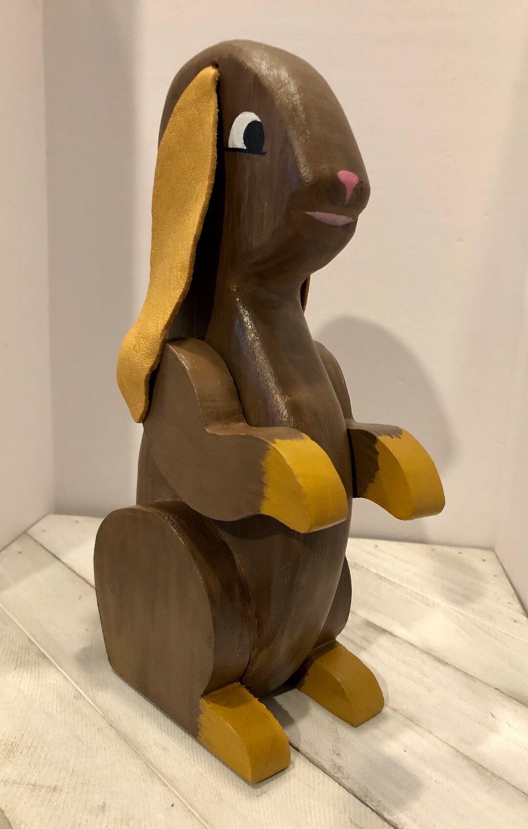 Hand Painted Wood Rabbit With Leather Ears and Movable Upper Arms - Etsy
