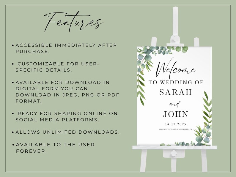 Sage Green Welcome Sign Greenery Eucalyptus Printable Template Greenery ...