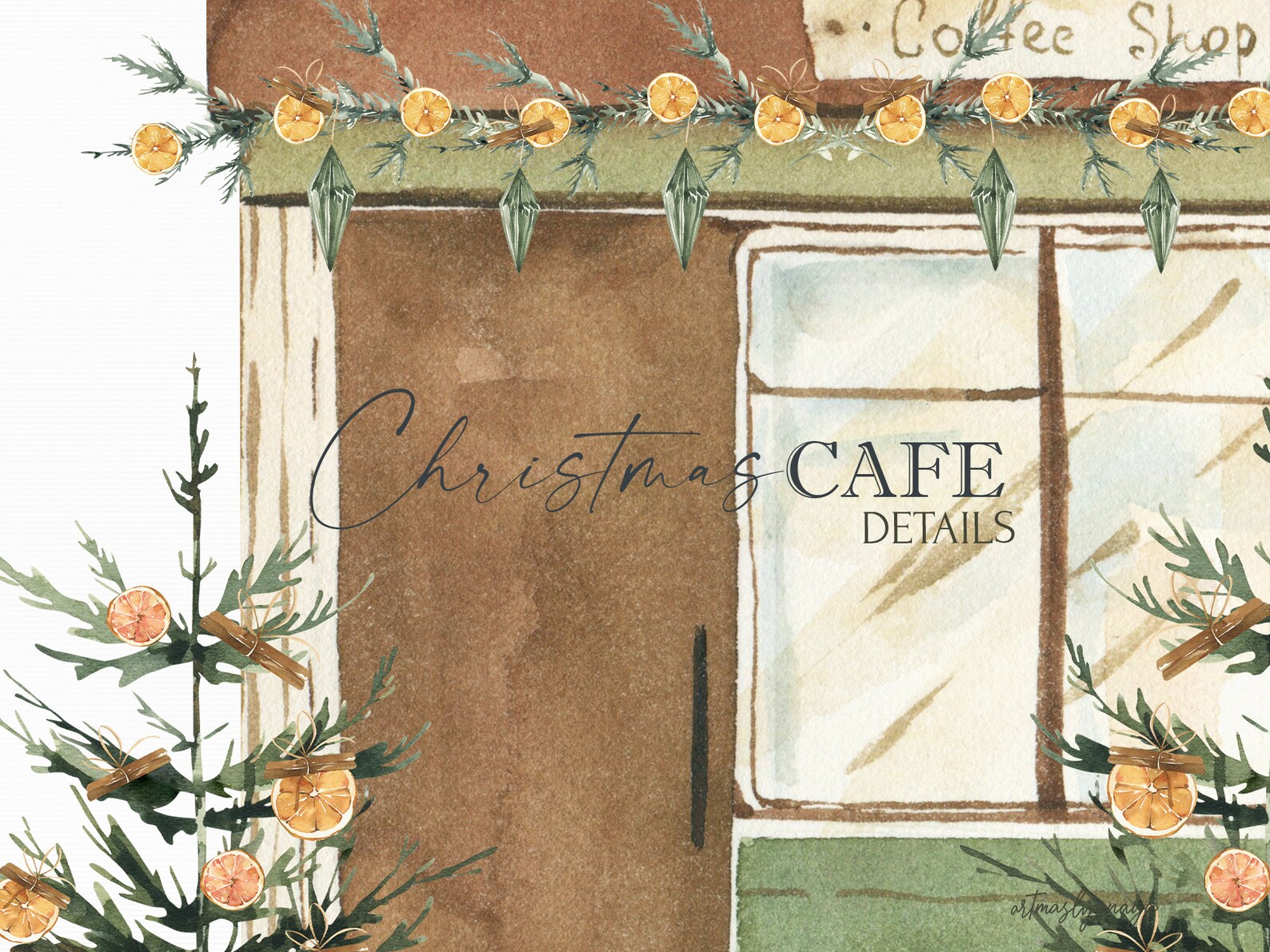 Watercolor Christmas Cafe Clipart Winter Holidays Decor - Etsy