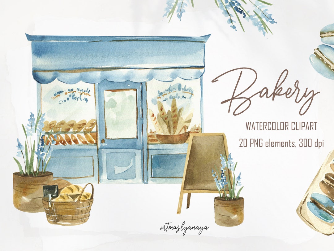 Watercolor Clipart Bakery Cafe Clipart. Pastry, Confectionery, Baking ...