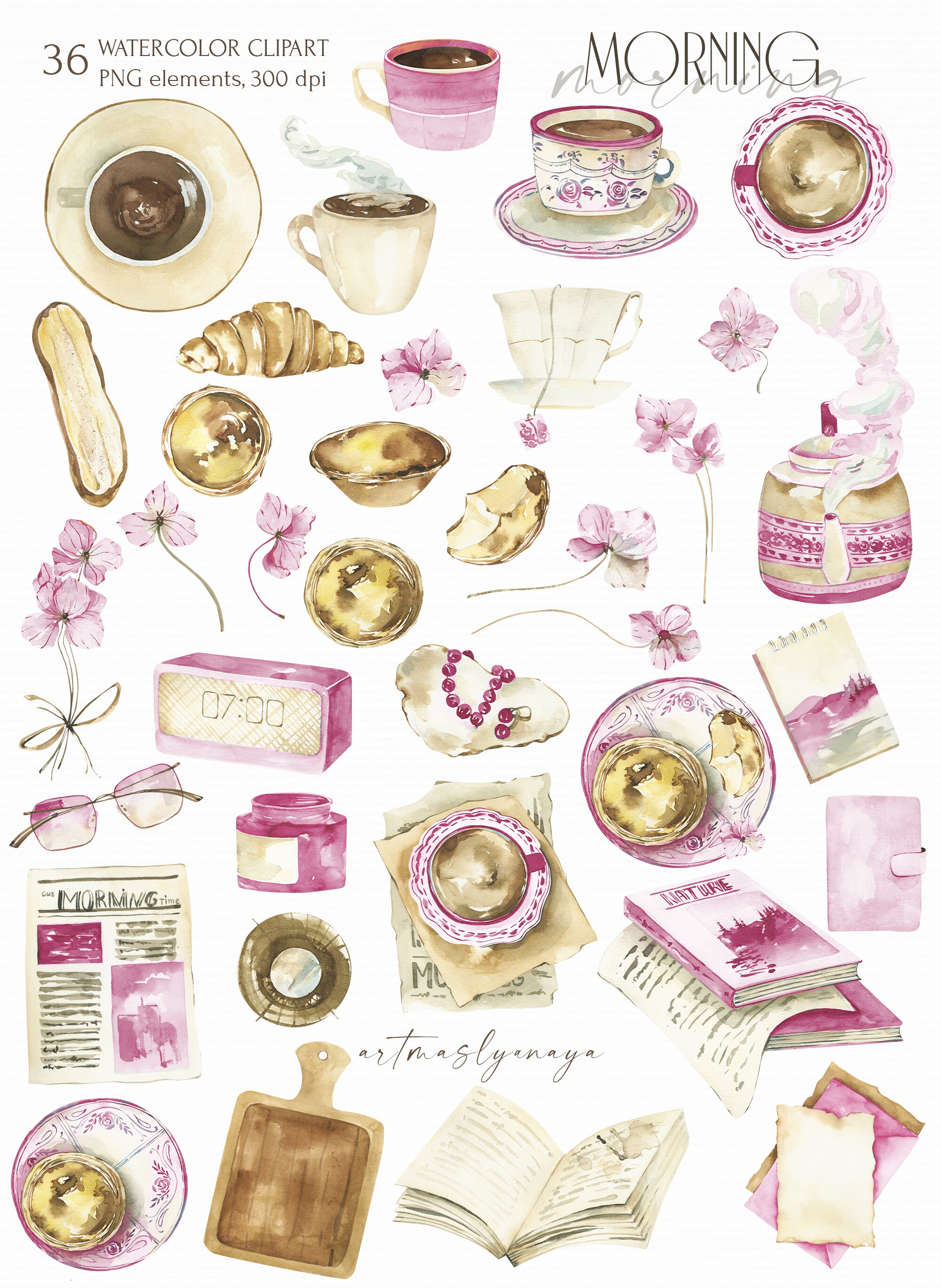 Watercolor Clipart of Morning Elements. Planner Illustrations: - Etsy