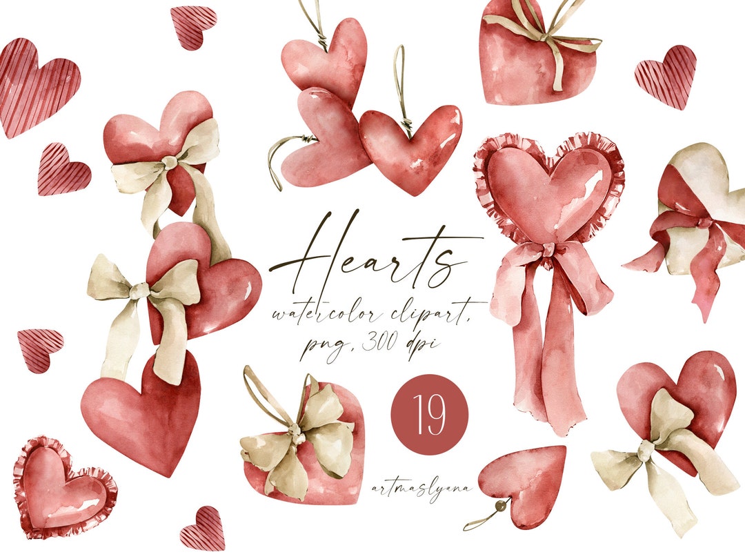 Watercolor Hearts Clipart, Love Digital Images, Valentine Set ...