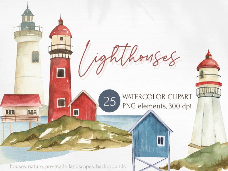 Watercolor Lighthouse Clipart for Instant Download. Nautical - Etsy