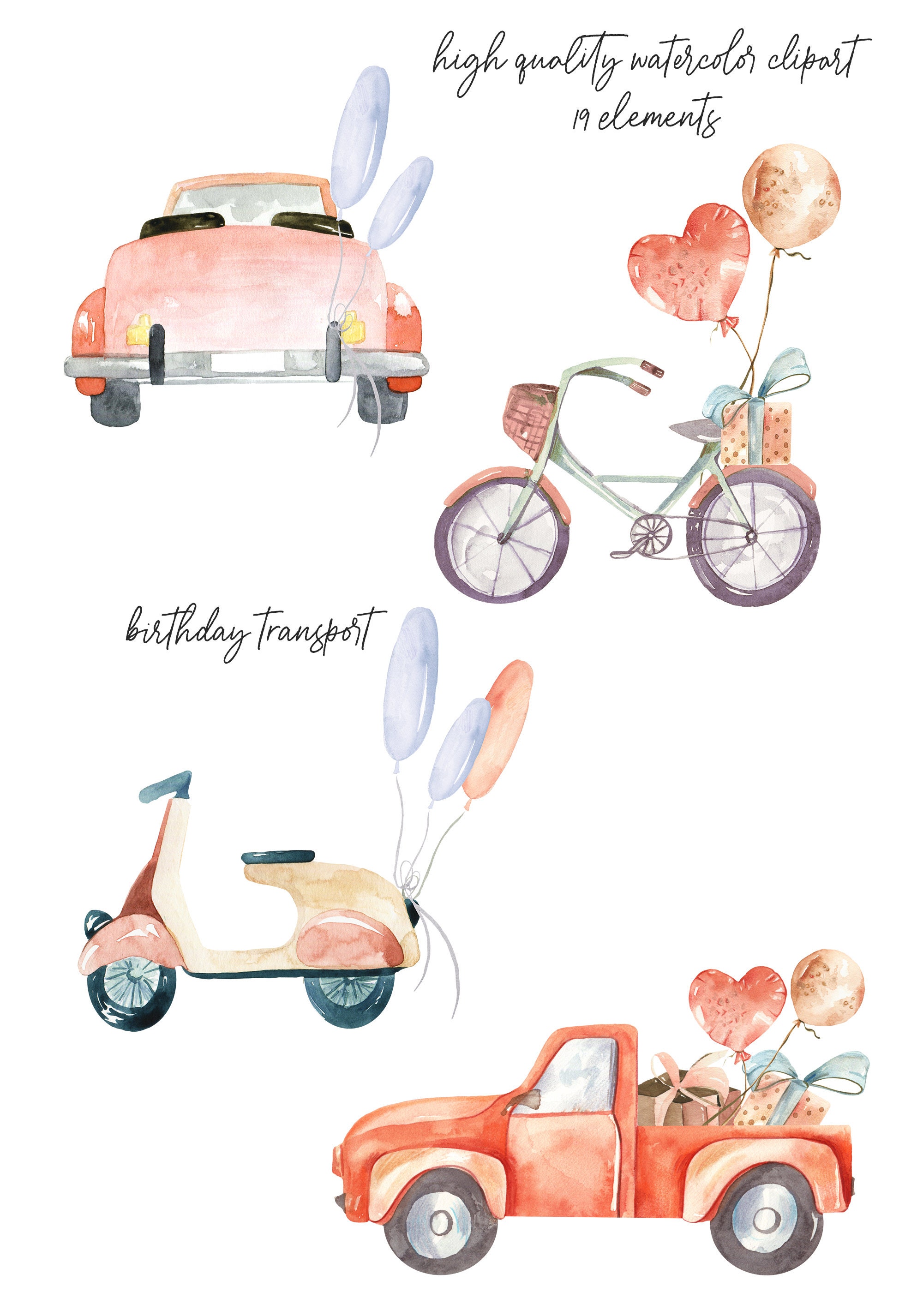 Watercolor Party Clipart for Birthday or Bridal Shower. | Etsy